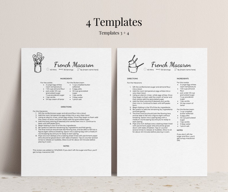 Microsoft Word Recipe Template Editable, 4 Recipe Page Template, Recipe ...