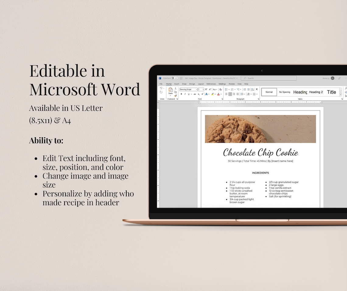 4 Editable Microsoft Word Recipe Template, Farmhouse Recipe Design ...