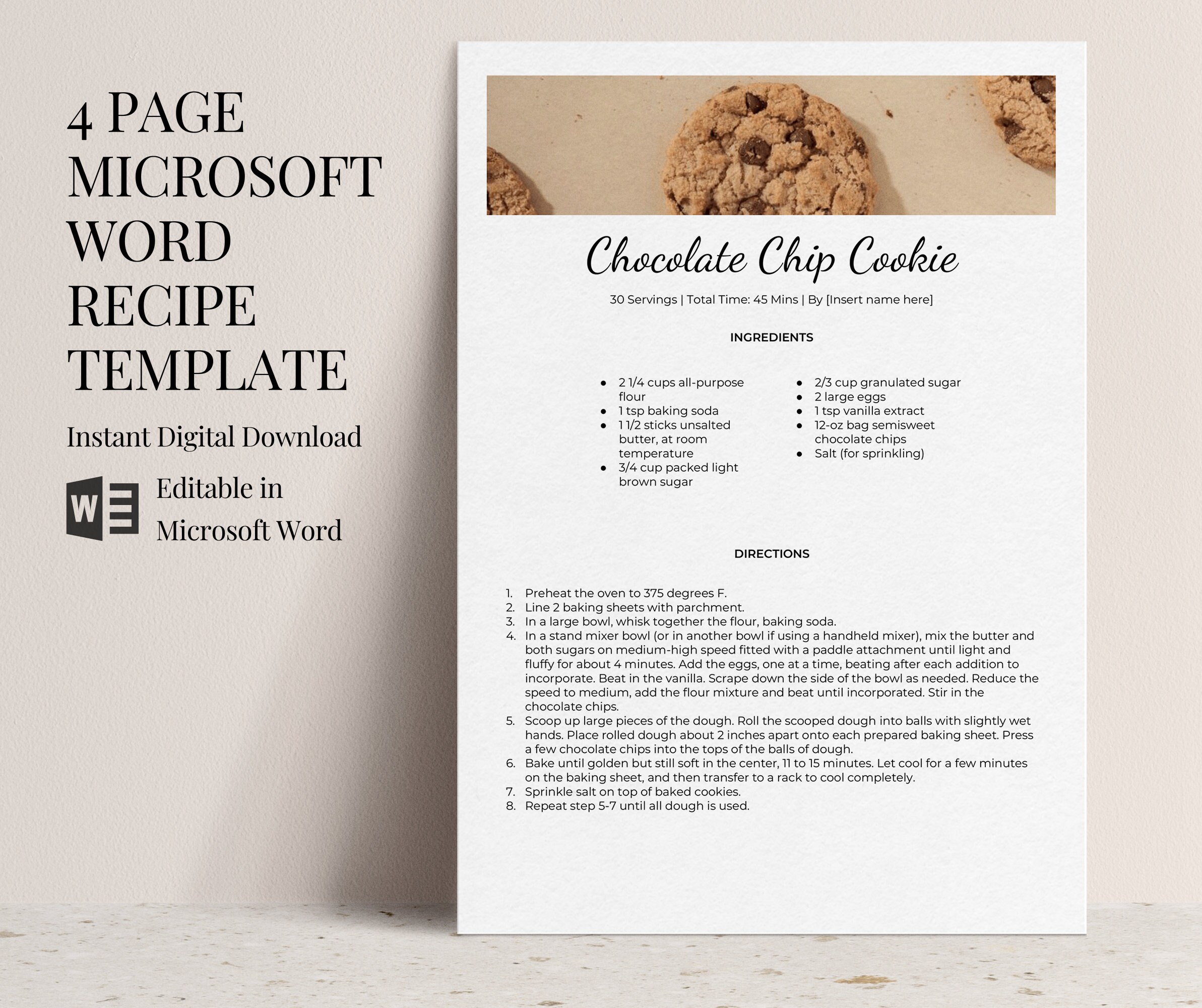 4 Editable Microsoft Word Recipe Template, Farmhouse Recipe Design ...