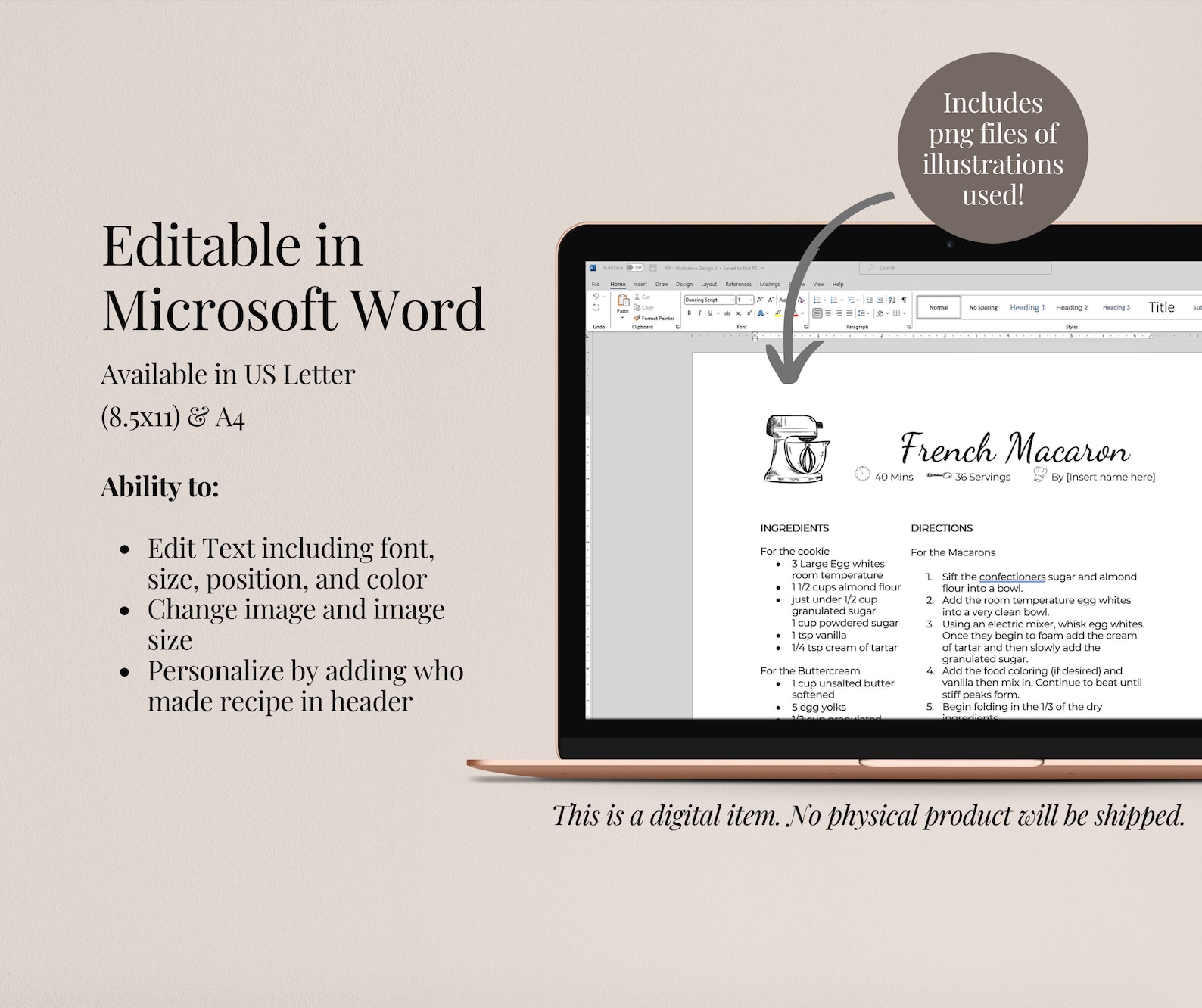 Microsoft Word Recipe Template Editable, 4 Recipe Page Template, Recipe ...