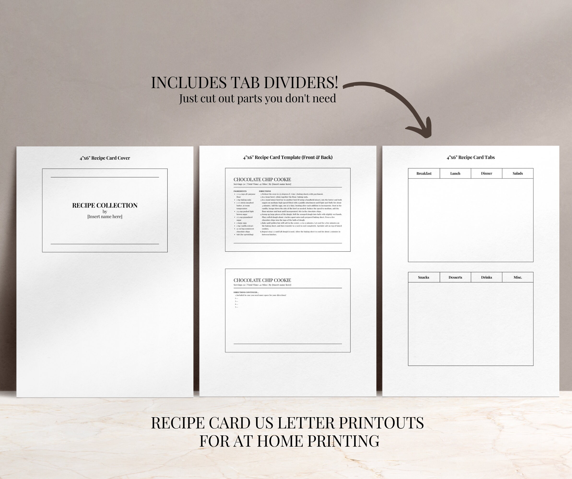 Minimal Design Recipe Card Template, Canva, Includes Tab Dividers ...