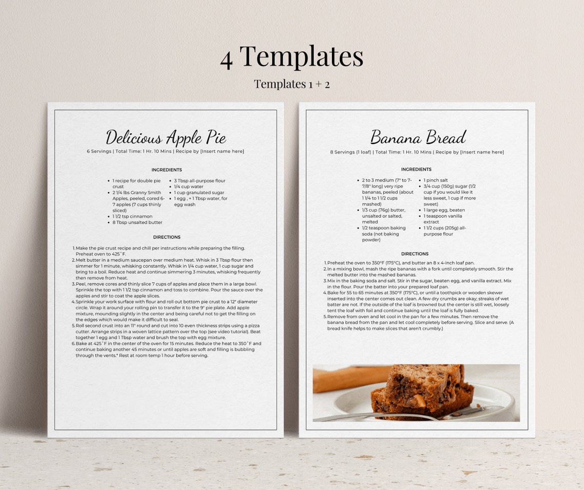 4 Editable Recipe Template Microsoft Word, Google Docs, Canva ...