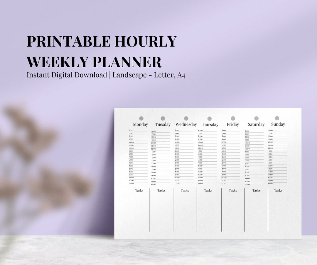 Printable Hourly Weekly Schedule Planner, Letter Size/ A4 Size ...