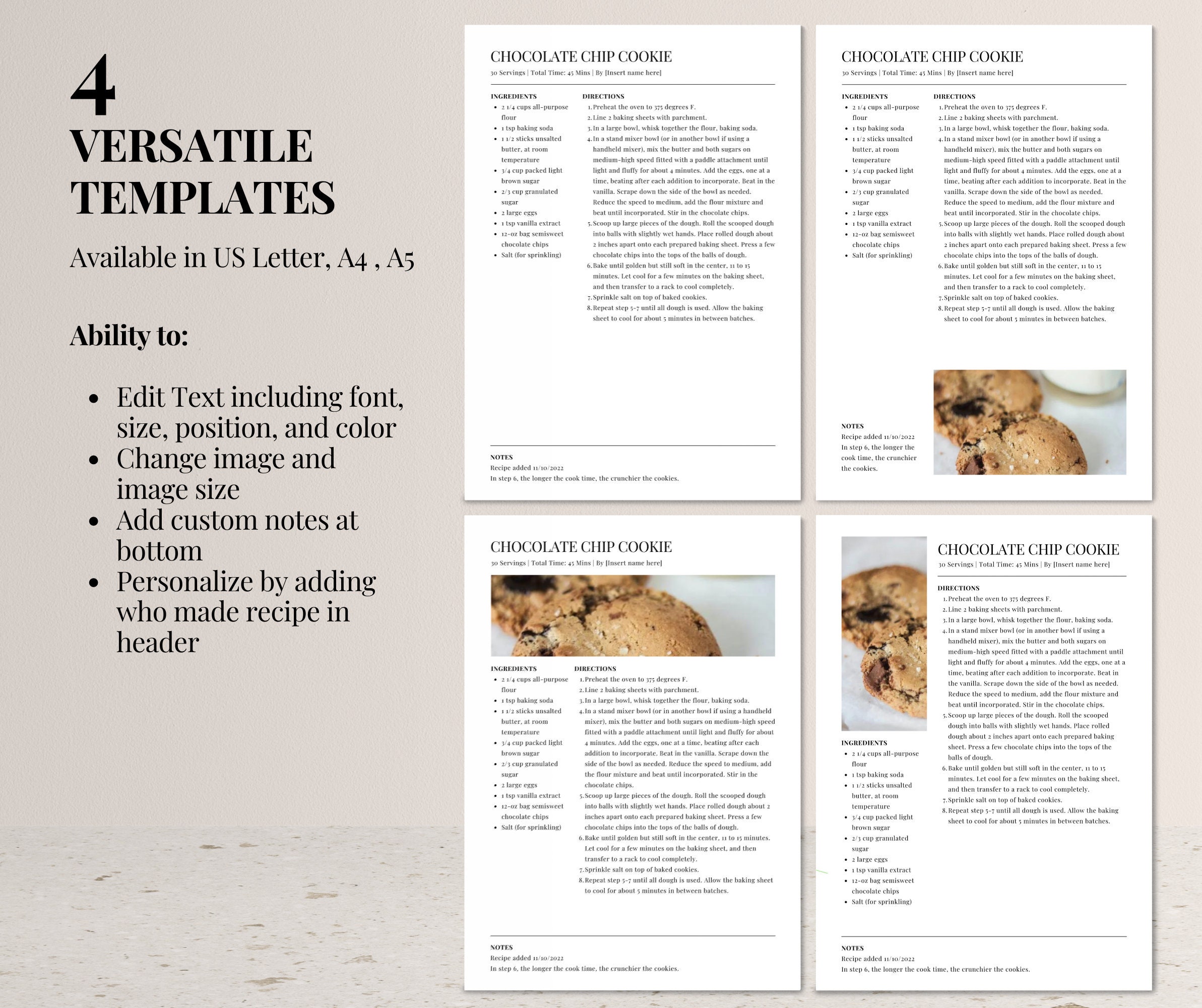 Microsoft Word Recipe Sheet Template Editable, 4 Recipe Page Template ...