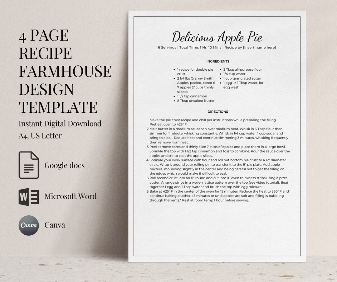 4 Editable Recipe Template Microsoft Word, Google Docs, Canva ...