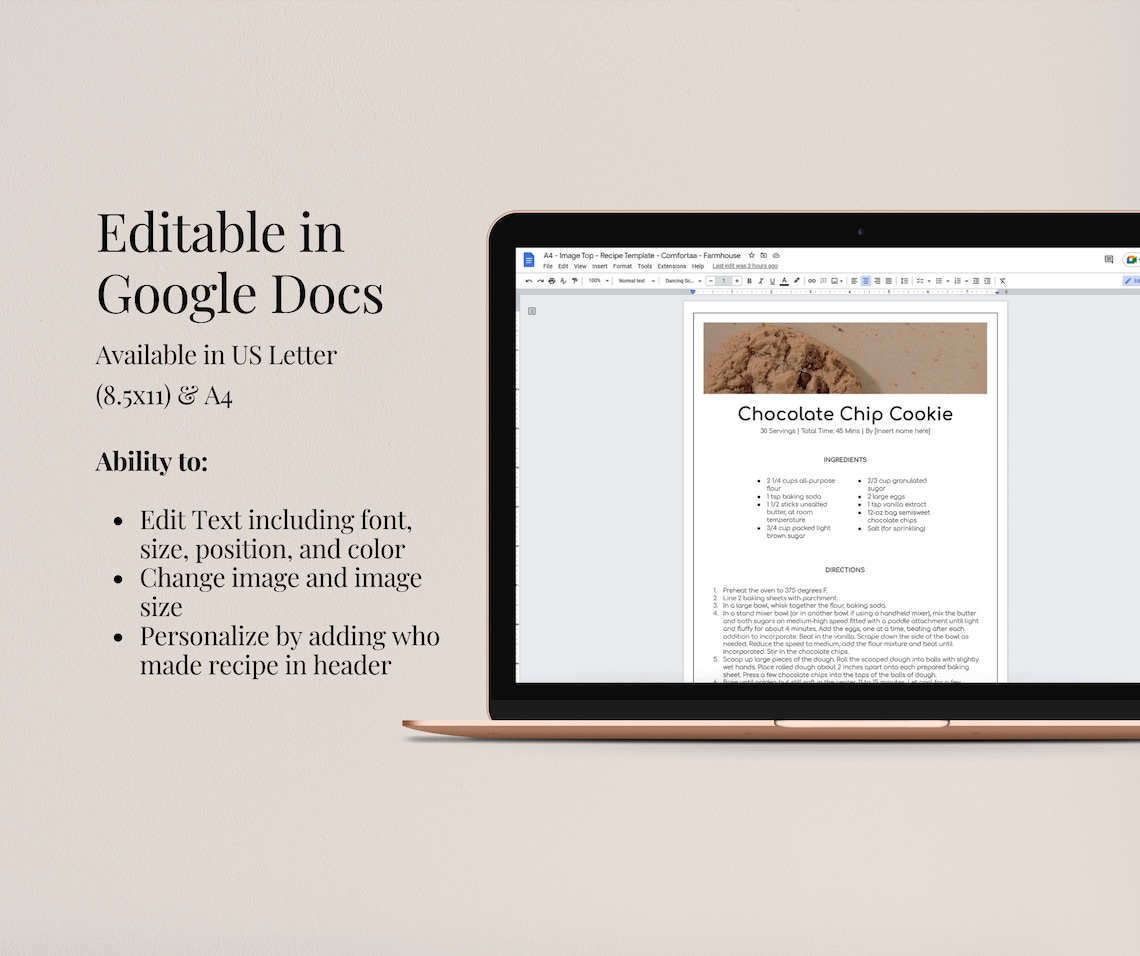 Recipe Template Google Docs, 4 Editable Farmhouse Recipe Design ...