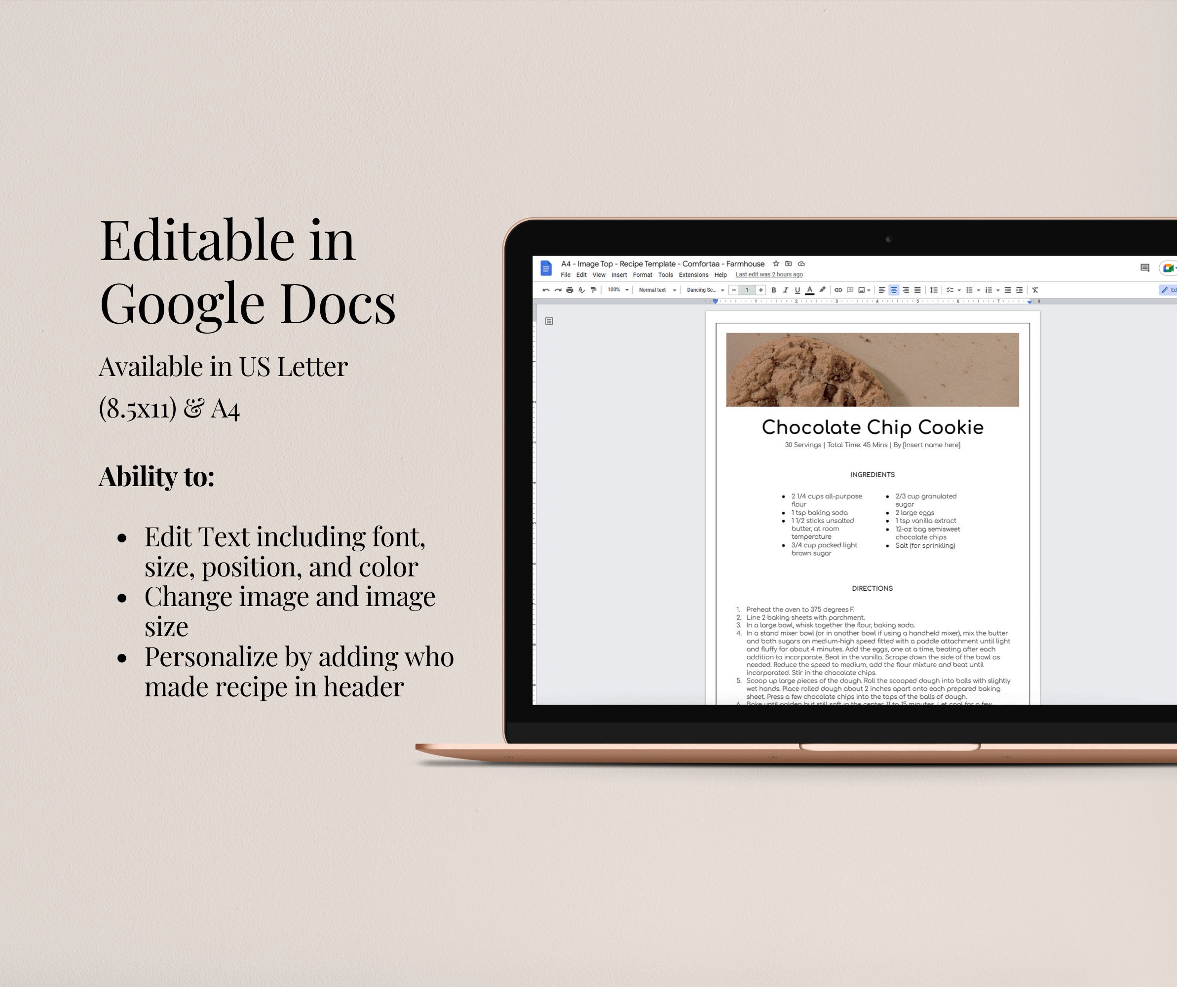 Recipe Template Google Docs, 4 Editable Farmhouse Recipe Design ...