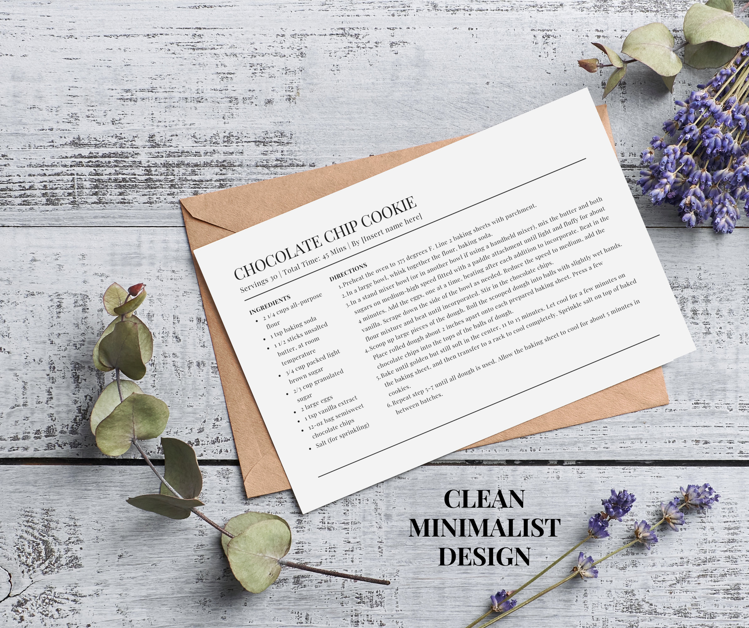 Minimal Design Recipe Card Template Canva Includes Tab - Etsy
