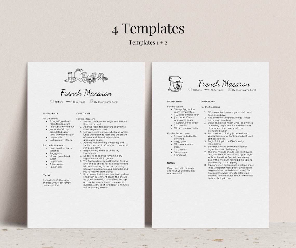 Microsoft Word Recipe Template Editable, 4 Recipe Page Template, Recipe ...