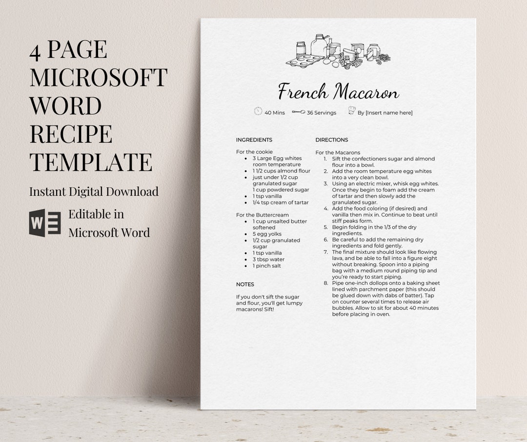 Microsoft Word Recipe Template Editable, 4 Recipe Page Template, Recipe ... Microsoft Word Recipe Template Editable, 4 Recipe Page Template, Recipe ...