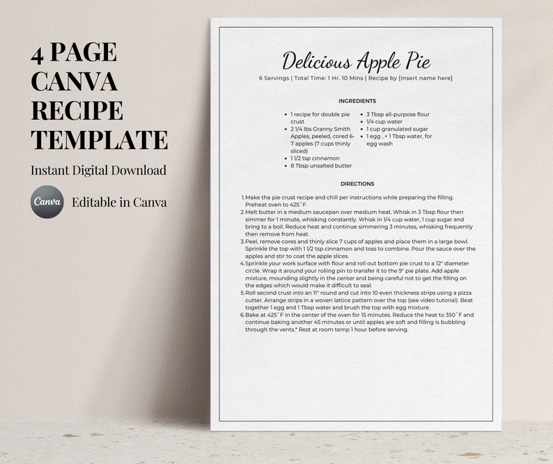 4 Editable Canva Recipe Template, Farmhouse Recipe Design Template ...