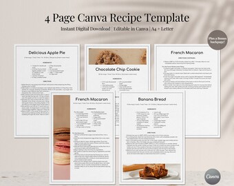 4 Editable Canva Recipe Template Farmhouse Recipe Design - Etsy