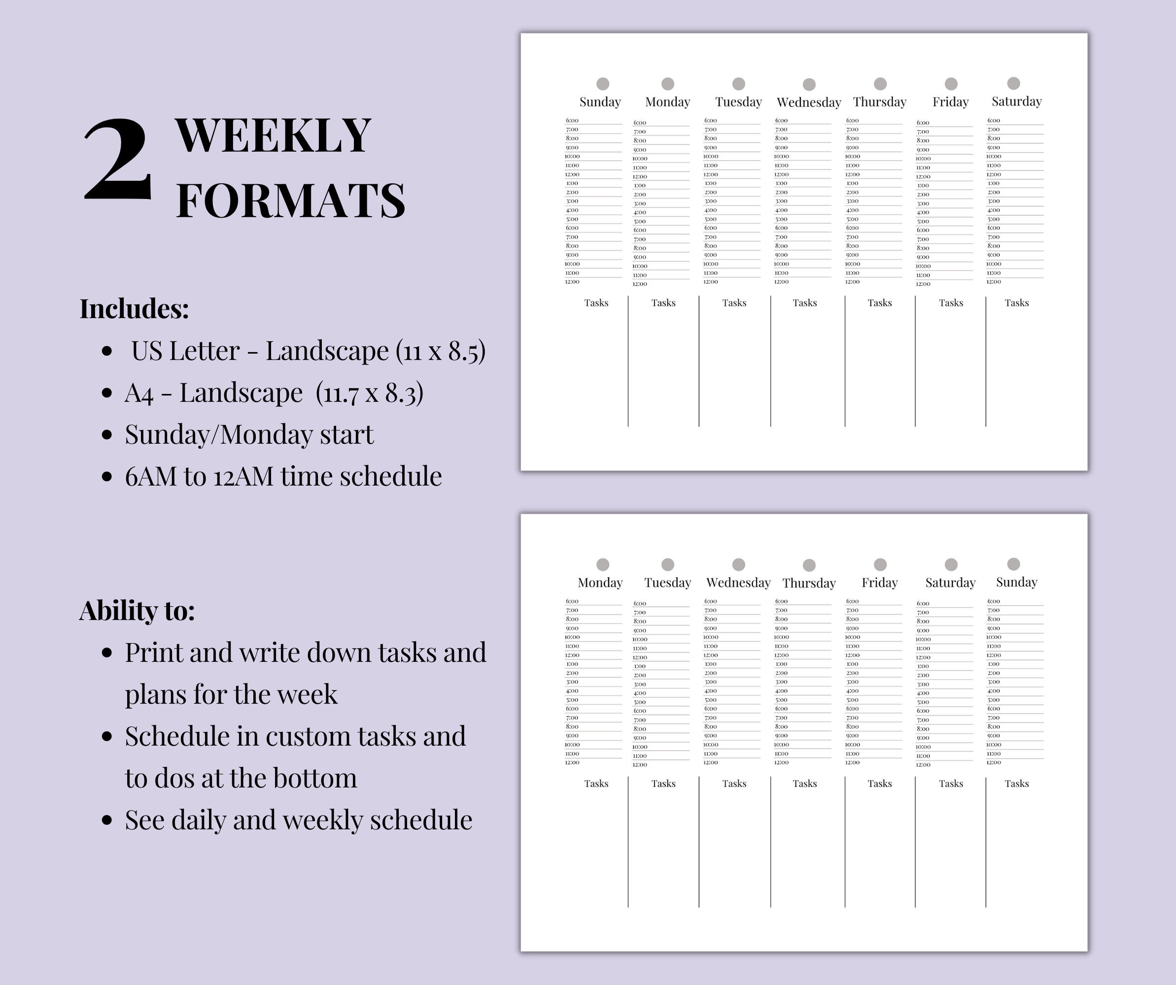 Printable Hourly Weekly Schedule Planner Letter Size/ A4 Size - Etsy