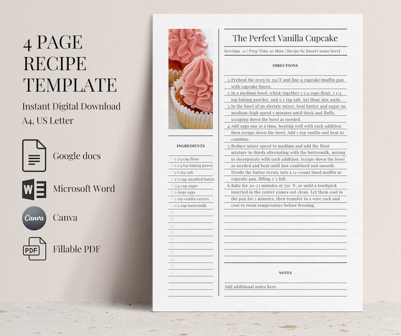 4 Editable Recipe Templates Google Docs, Microsoft Word, Canva Recipe ...