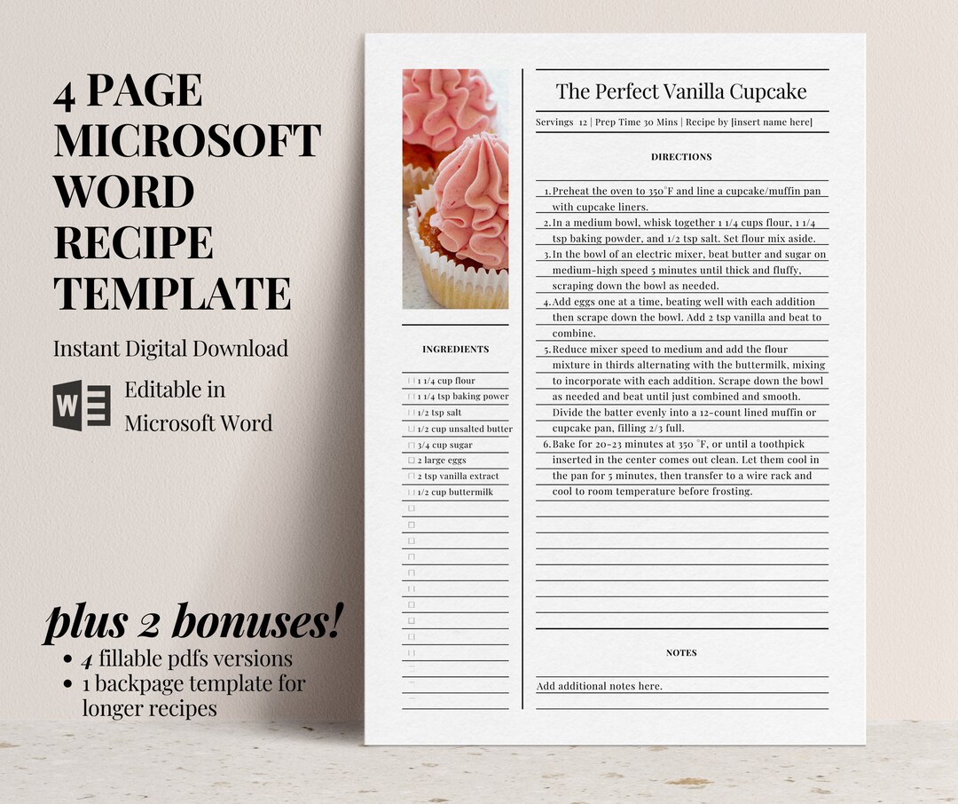 Microsoft Word Recipe Template, 4 Editable Recipe Binder Template ... Microsoft Word Recipe Template, 4 Editable Recipe Binder Template ...