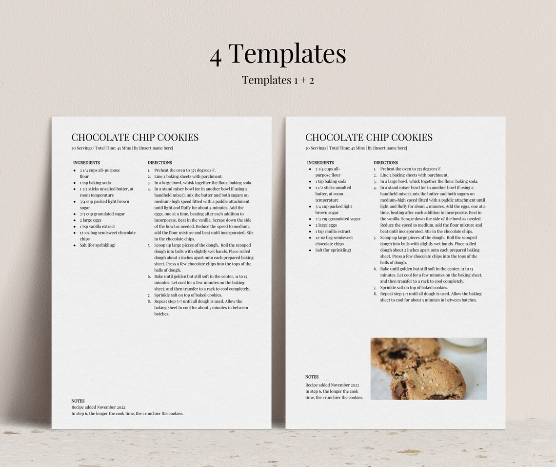 Microsoft Word Recipe Sheet Template Editable, 4 Recipe Page Template ...