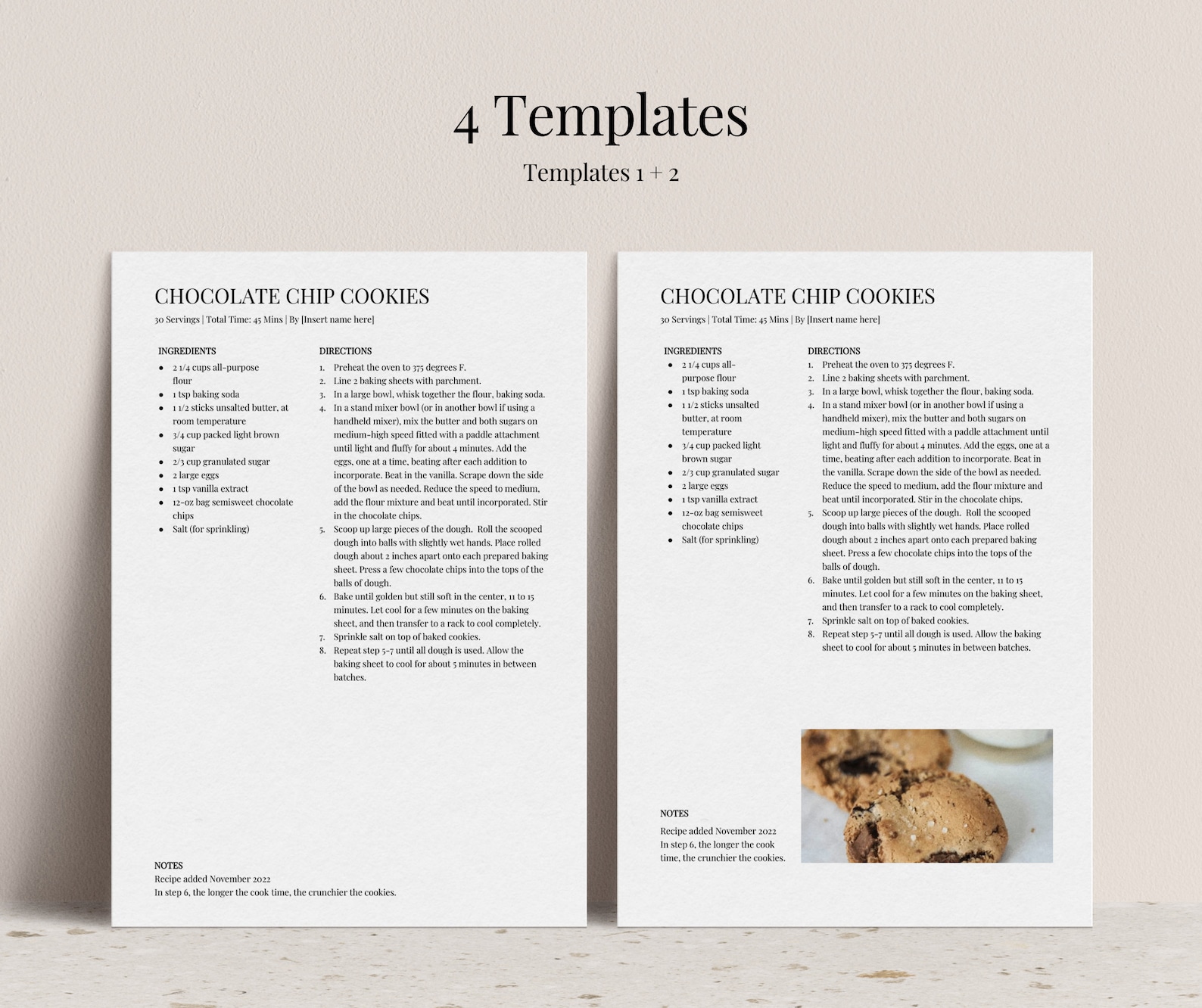 Microsoft Word Recipe Sheet Template Editable, 4 Recipe Page Template ...