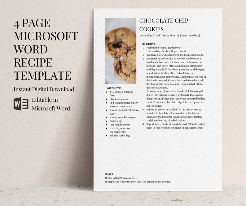Microsoft Word Recipe Sheet Template Editable, 4 Recipe Page Template ...