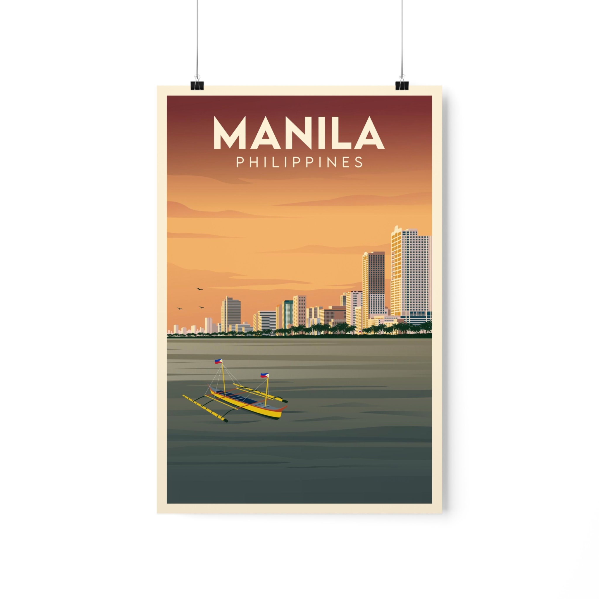 Manila Philippines Retro City Skyline Poster Wall Art - Etsy