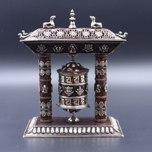 Tibetan Prayer Wheel With Incense Holder W Astamangal Symbols Om Mane ...