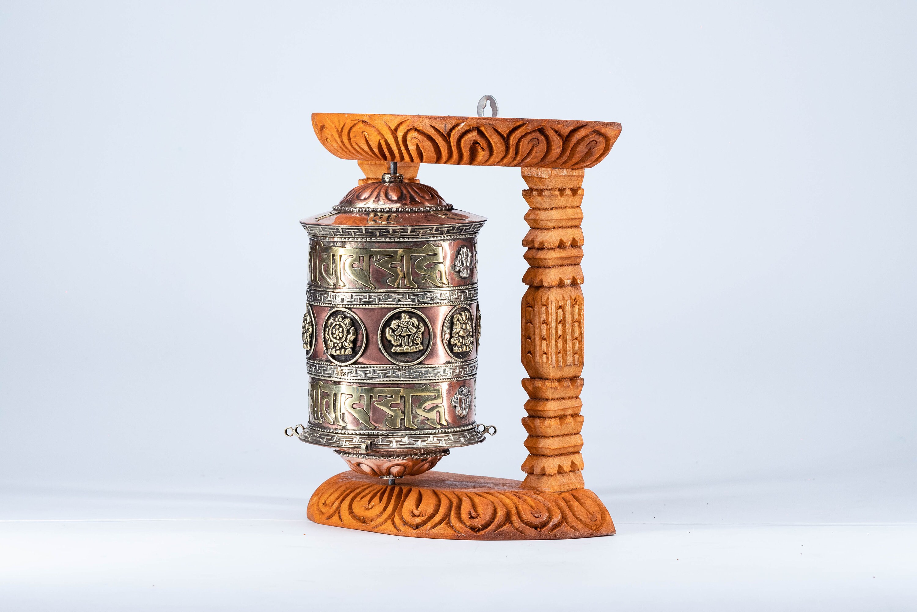 Tibetan Prayer Wheel • Wall Mounted Buddhist Wooden Om Mani Padme Hum ...