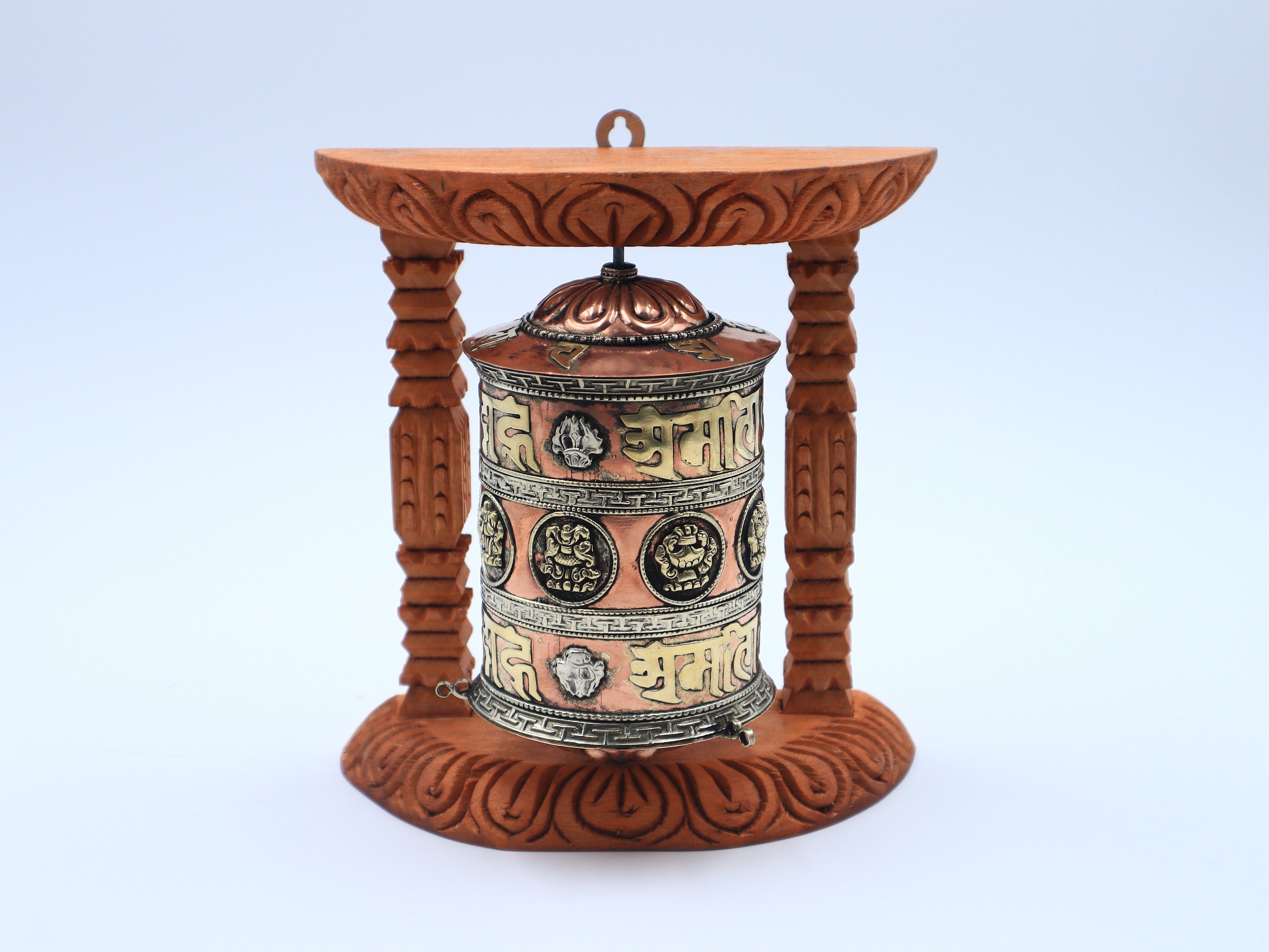Tibetan Prayer Wheel • Wall Mounted Buddhist Wooden Om Mani Padme Hum ...