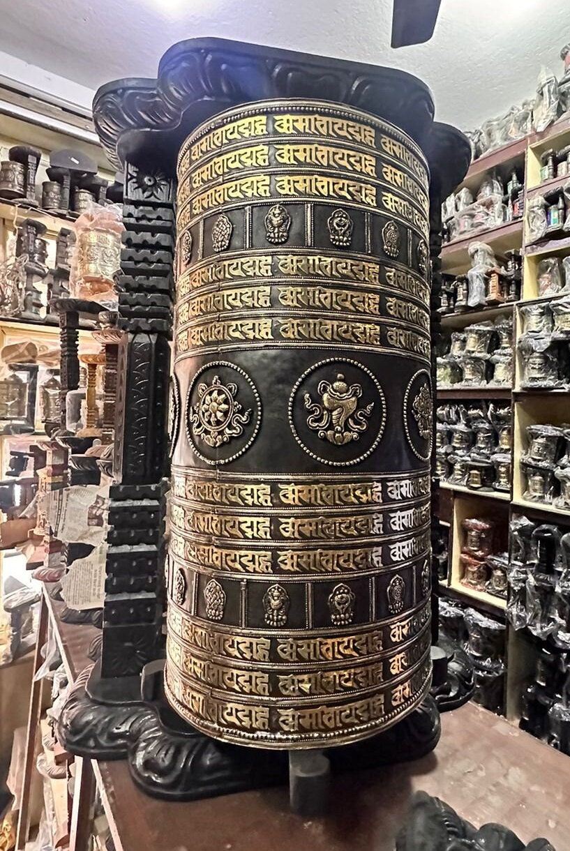 34 Inch Tall Tibetan PRAYER WHEEL BIG Size Buddhist Prayer Wheel Black ...