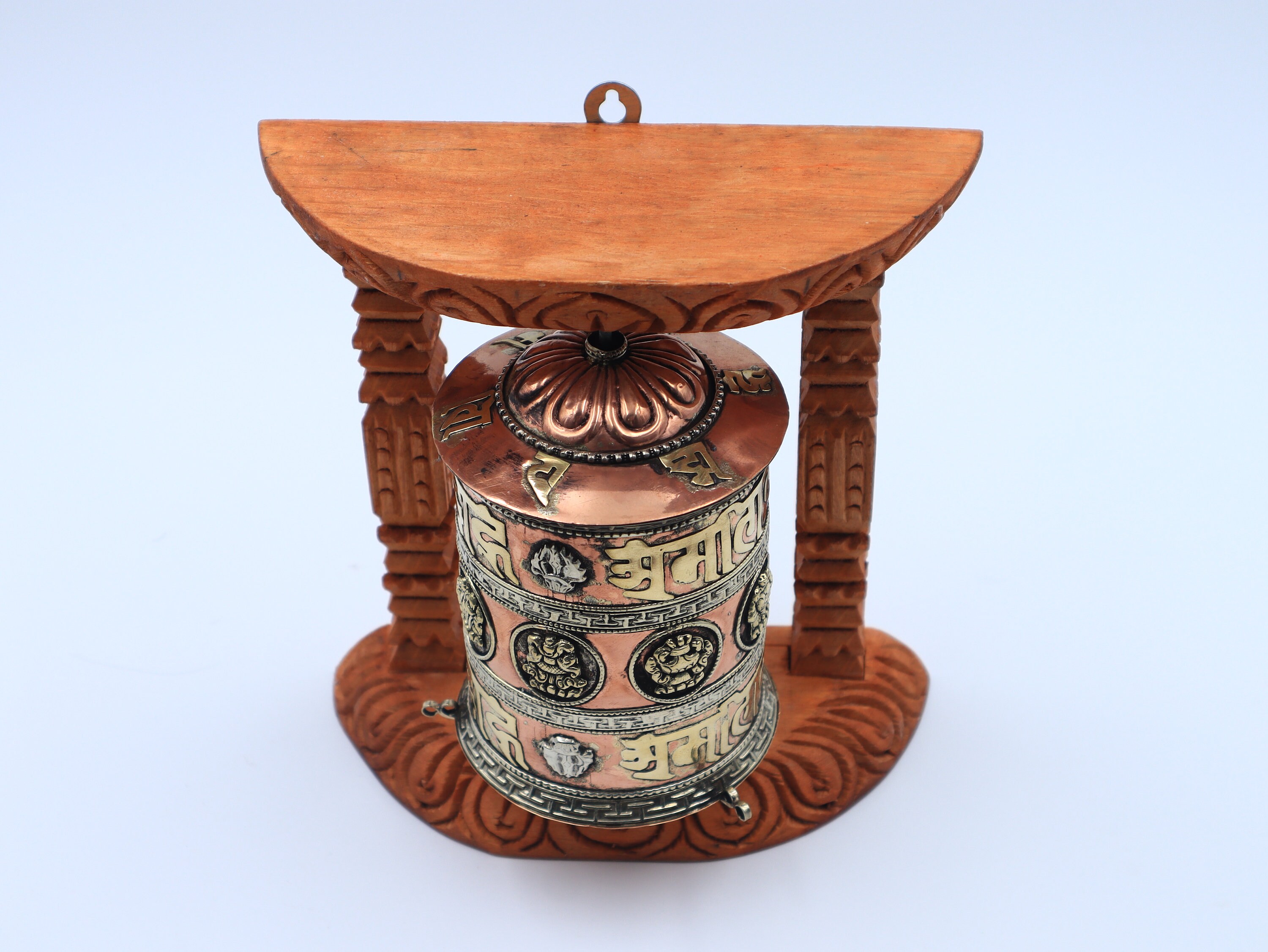 Tibetan Prayer Wheel • Wall Mounted Buddhist Wooden Om Mani Padme Hum ...