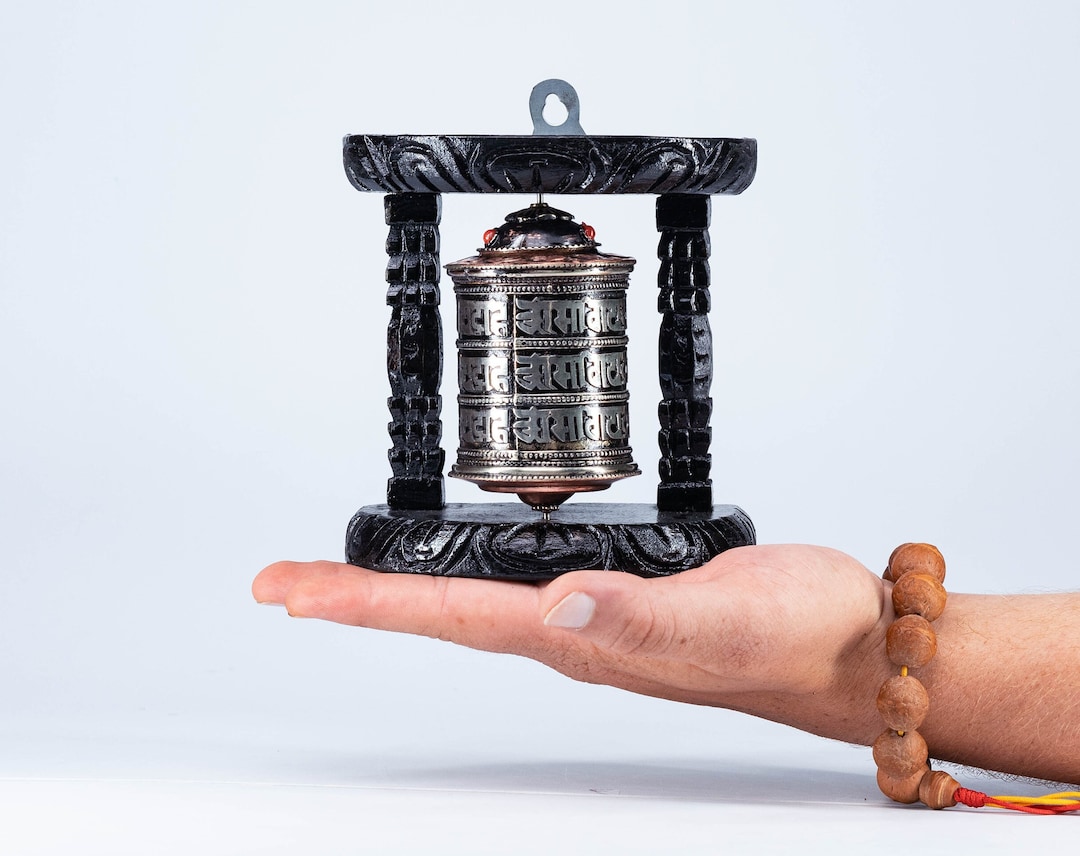 Wall Mounted Spinning Prayer Wheel Four Rows Hand Carved Mantra One ...