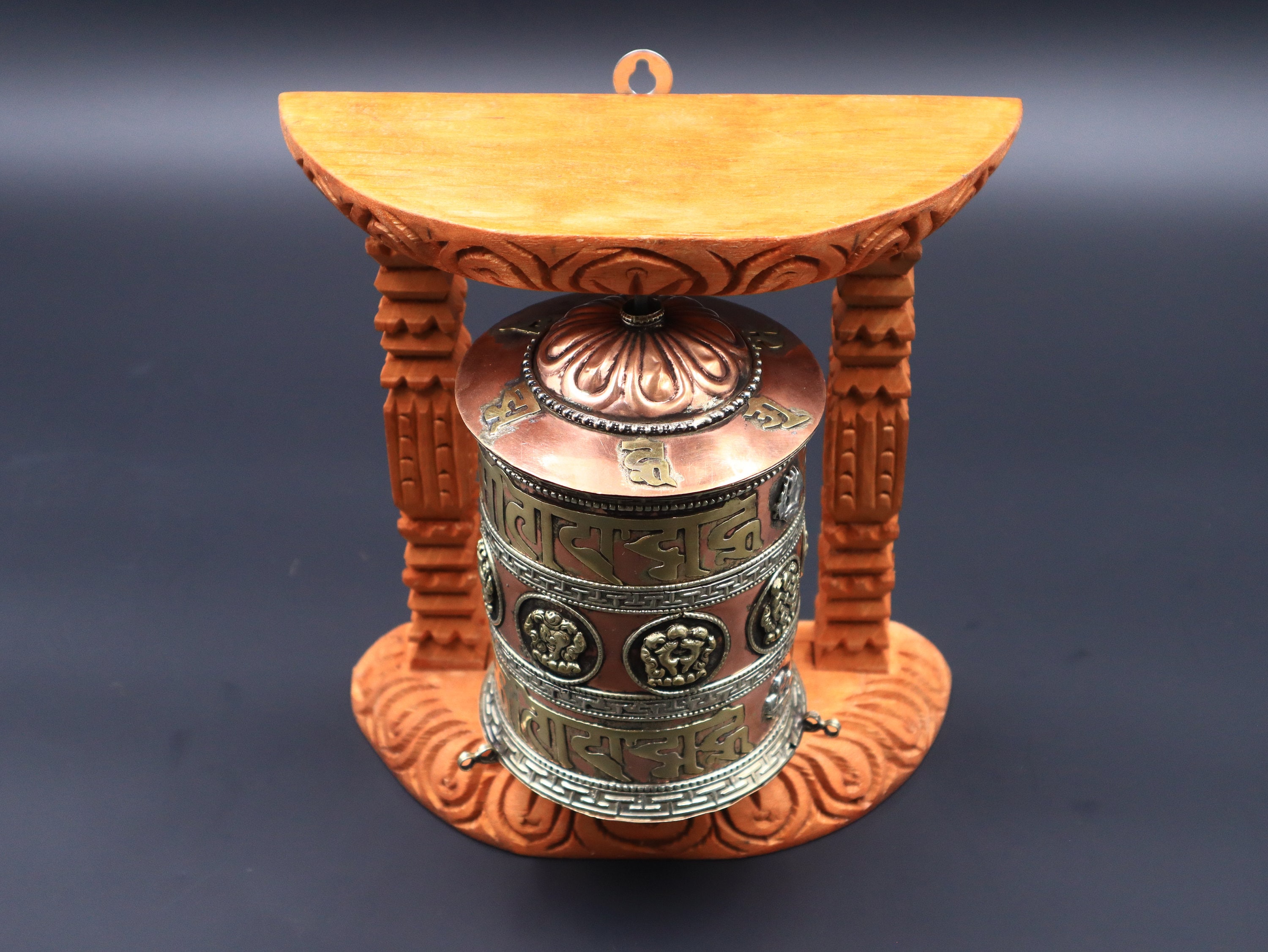 Tibetan Prayer Wheel • Wall Mounted Buddhist Wooden Om Mani Padme Hum ...