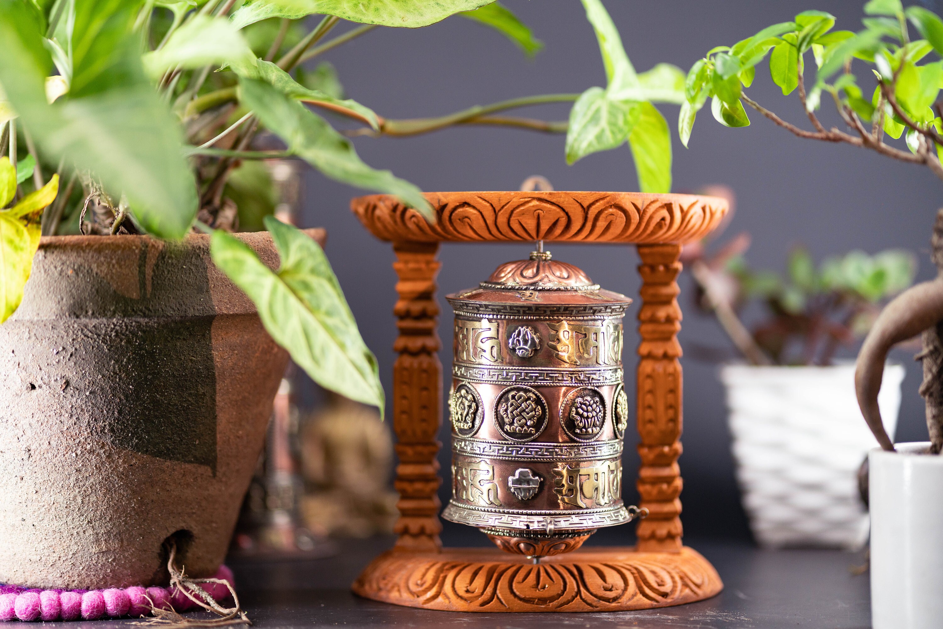 Tibetan Prayer Wheel • Wall Mounted Buddhist Wooden Om Mani Padme Hum ...