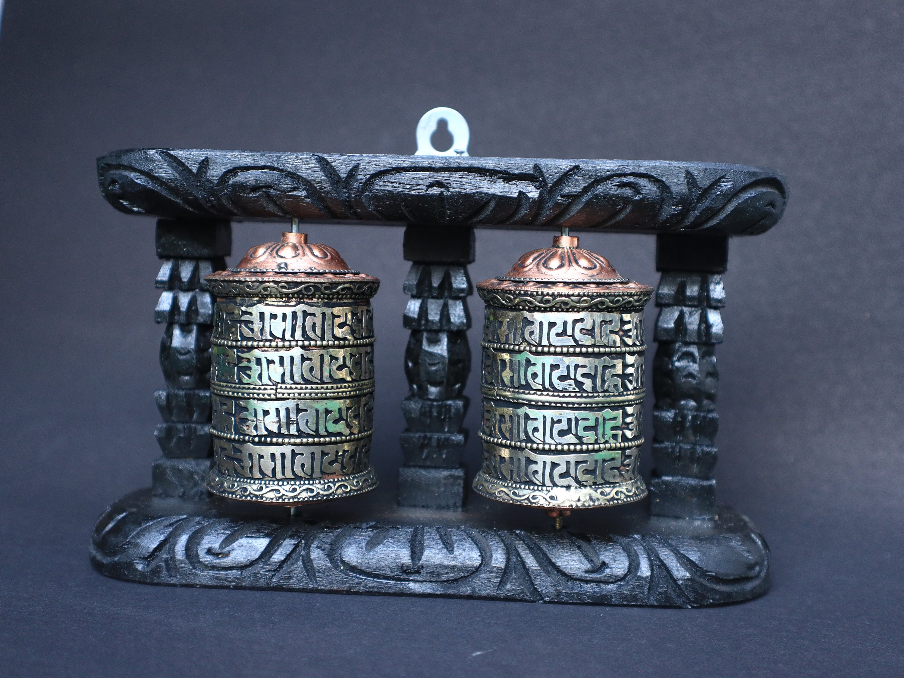 Wall Mounted Spinning Prayer Wheel Four Rows Hand Carved Mantra Two ...