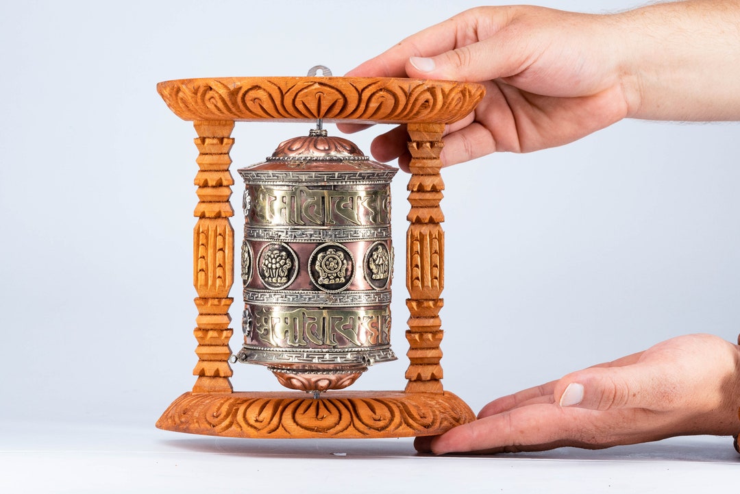 Tibetan Prayer Wheel • Wall Mounted Buddhist Wooden Om Mani Padme Hum ...