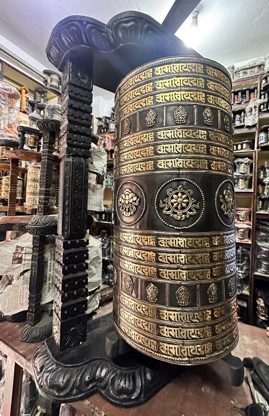 34 Inch Tall Tibetan PRAYER WHEEL BIG Size Buddhist Prayer Wheel Black ...
