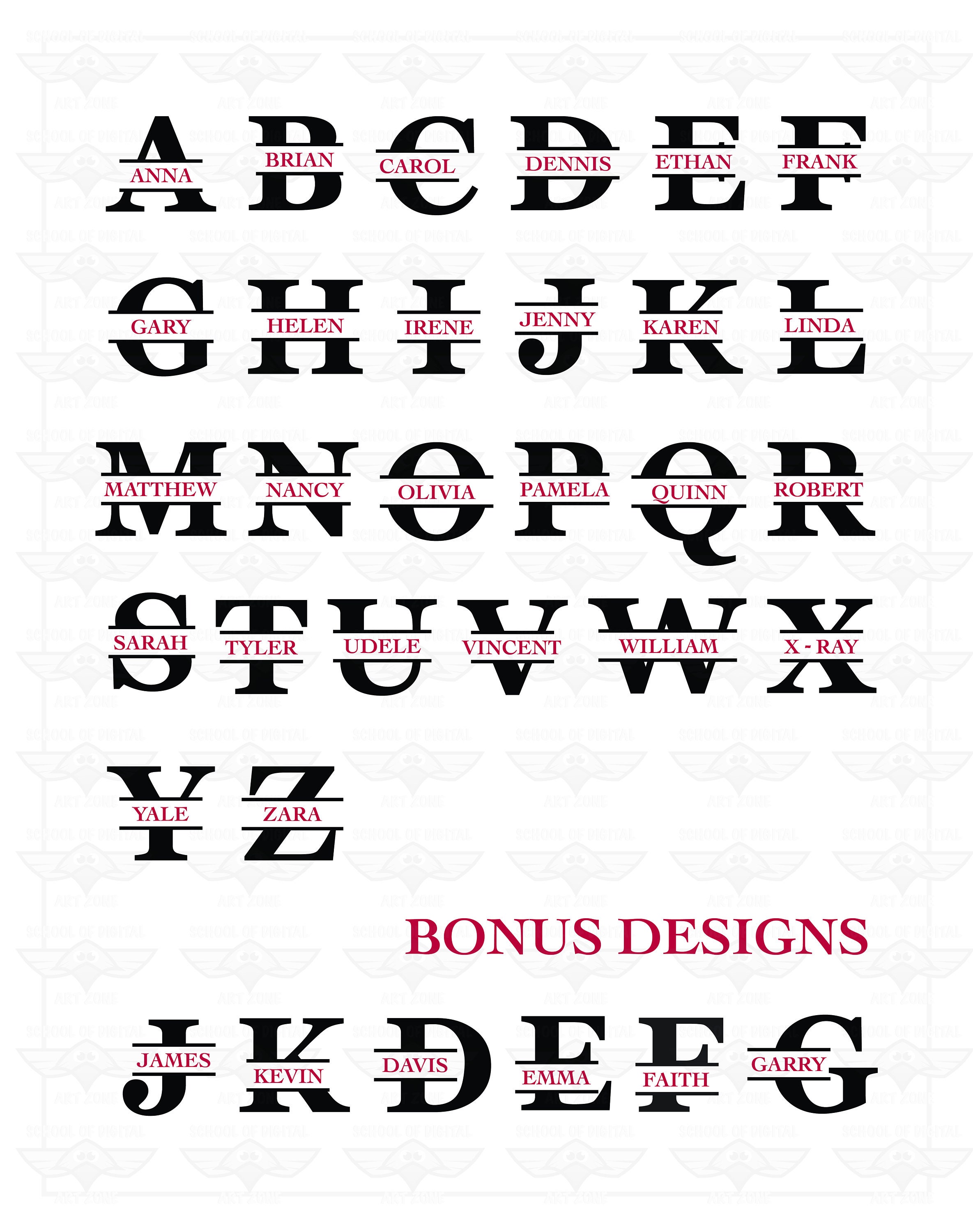 Split Monogram Letters A-Z, Split Letter SVG, Alphabet SVG, A-Z Included, Designs for Cricut ...