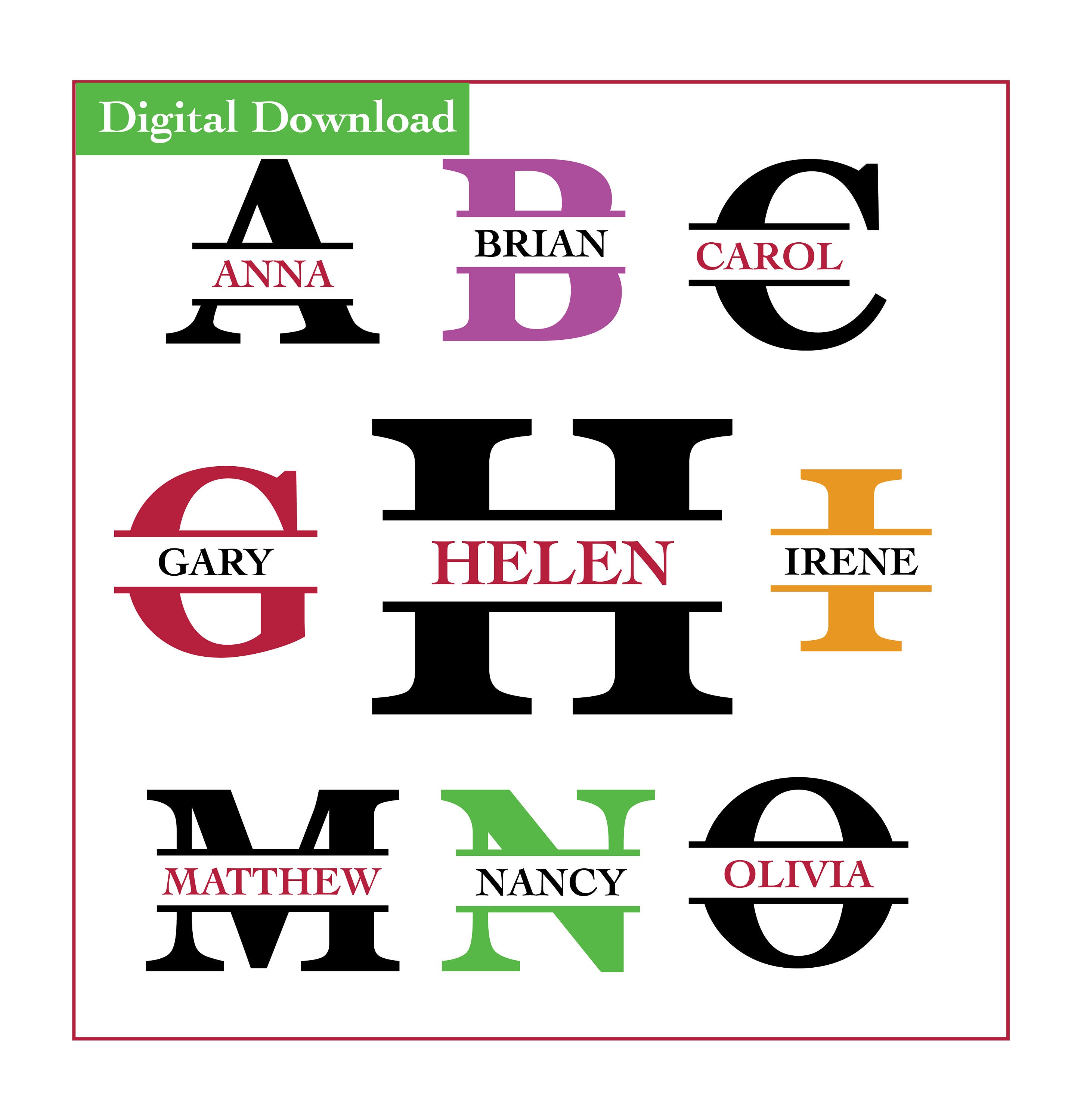 Split Monogram Letters A-Z, Split Letter SVG, Alphabet SVG, A-Z ...