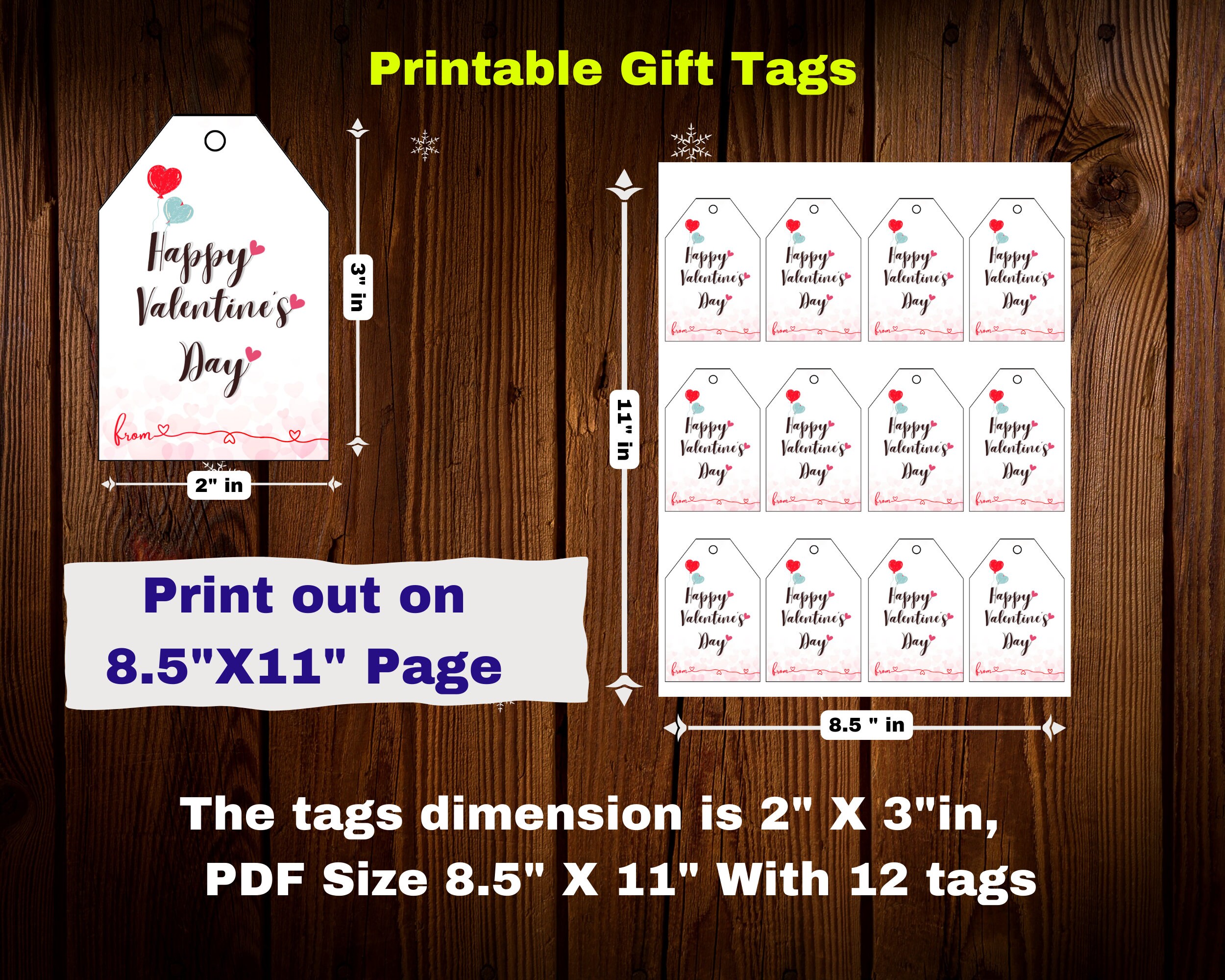 Valentine's Day Gift Tags. Gift Tags for Valentine's Day. Printable PDF ...