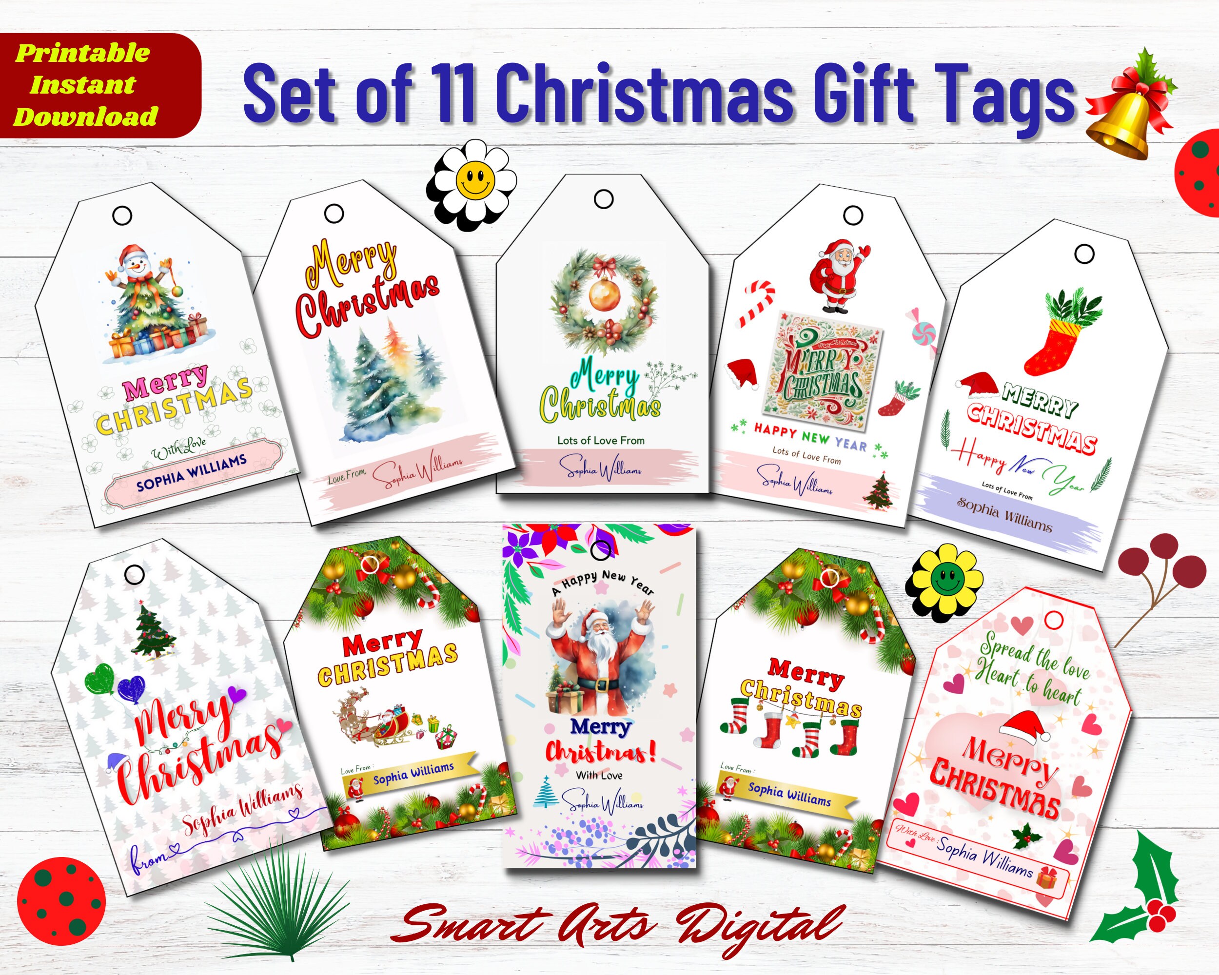 Printable Merry Christmas Gift Tags | Gifting Tags Set of 11 | Vintage ...