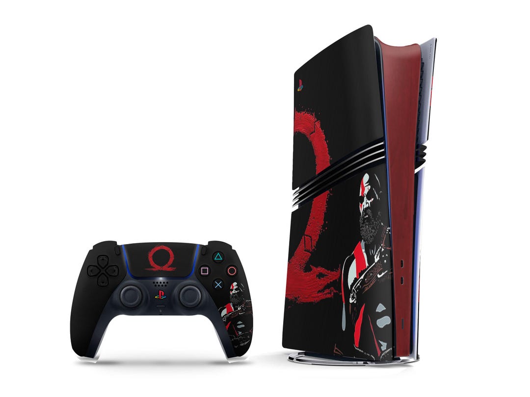Dark God of War PS5 Pro Skin, Black Red God of War Minimalist PS5 Slim ...