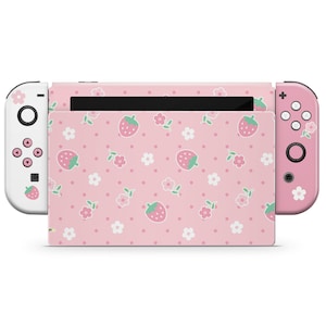 Cute Pink Strawberry Daisy Nintendo Switch Skin, Kawaii Floral Switch 2 ...
