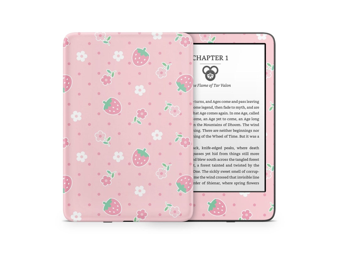 Cute Pink Strawberry Daisy Kindle Skin, Kawaii Soft Flowers, Amazon ...