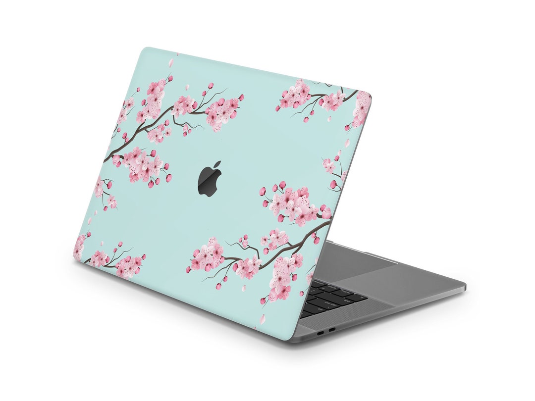 Teal Cherry Blossom MacBook Pro Skin, Cute Mint Floral Soft Pastels ...