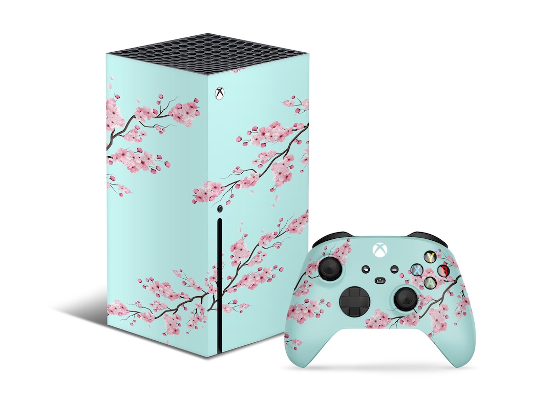 Teal Cherry Blossom Xbox Series X Skin, Pretty Floral Minimalist Xbox ...
