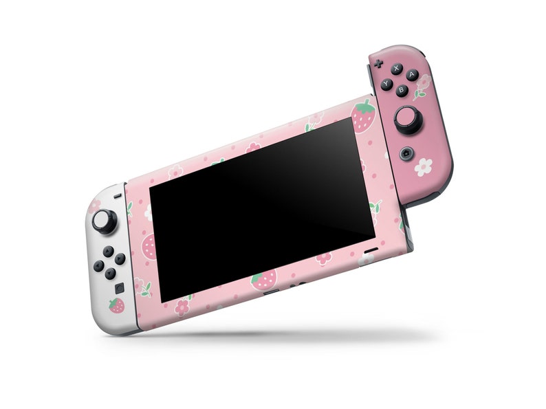 Cute Pink Strawberry Daisy Nintendo Switch Skin, Kawaii Floral Switch ...