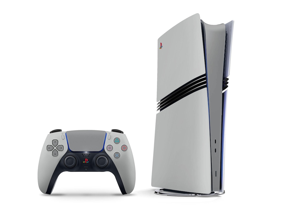 Grey Retro Playstation PS5 Pro Skin, Classic Dark Grey Retro PS1 PS5 Slim Skin Pastel, PS5 Pro ...