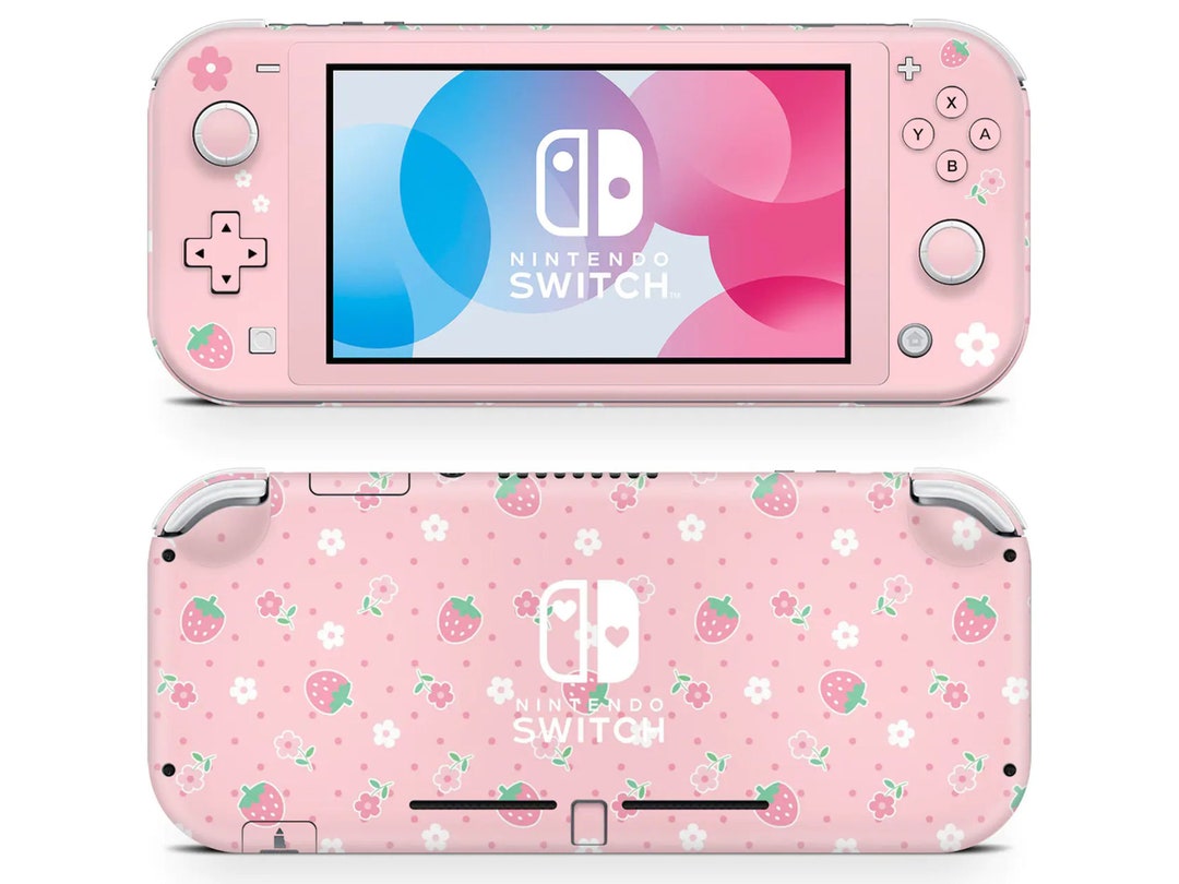 Cute Pink Strawberry Daisy Nintendo Switch Lite Skin, Kawaii Floral ...