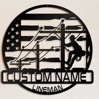 Personalized US Lineman Metal Wall Art With LED Light, Custom Lineman ...