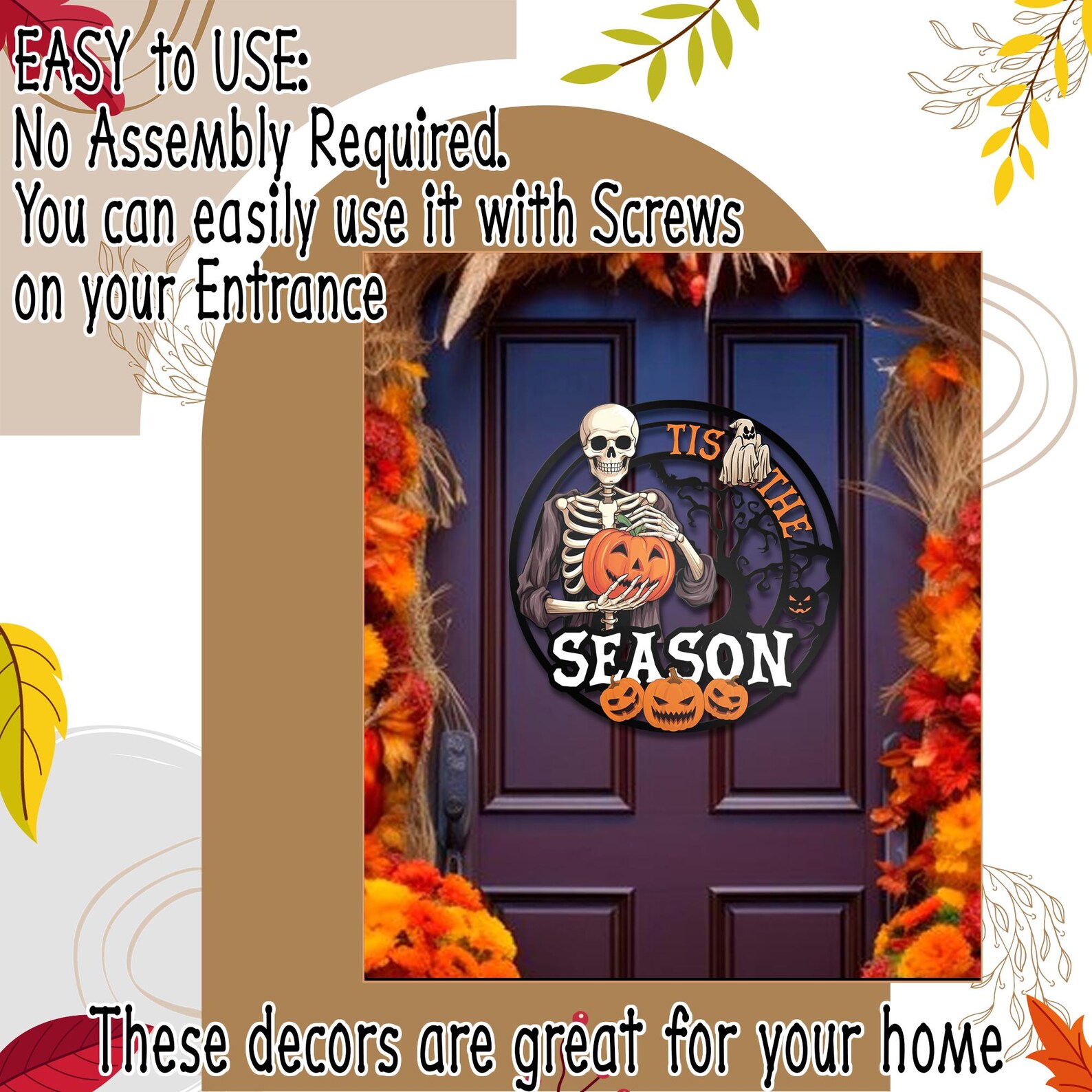 Tis the Season Round Metal Sign - Halloween Yard Sign - Festive Gift ...