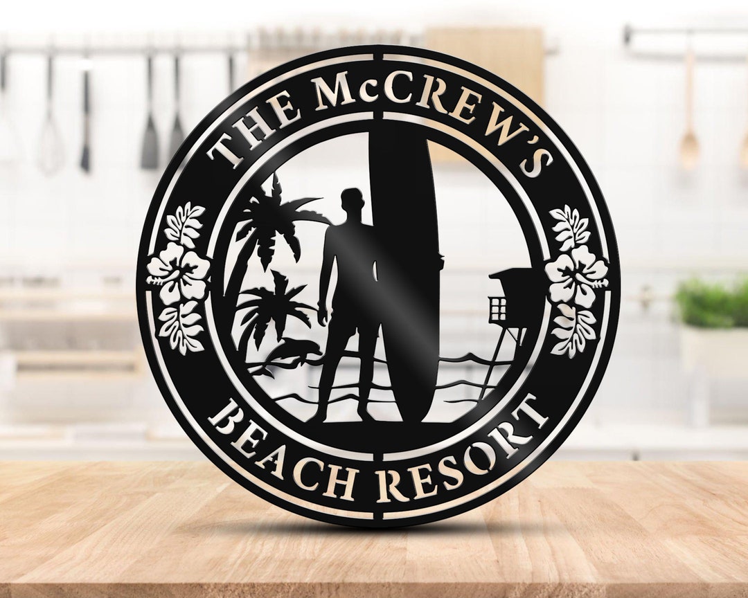 Custom Surfing Beach House Metal Sign- Novelty Beach Sign - Summer ...