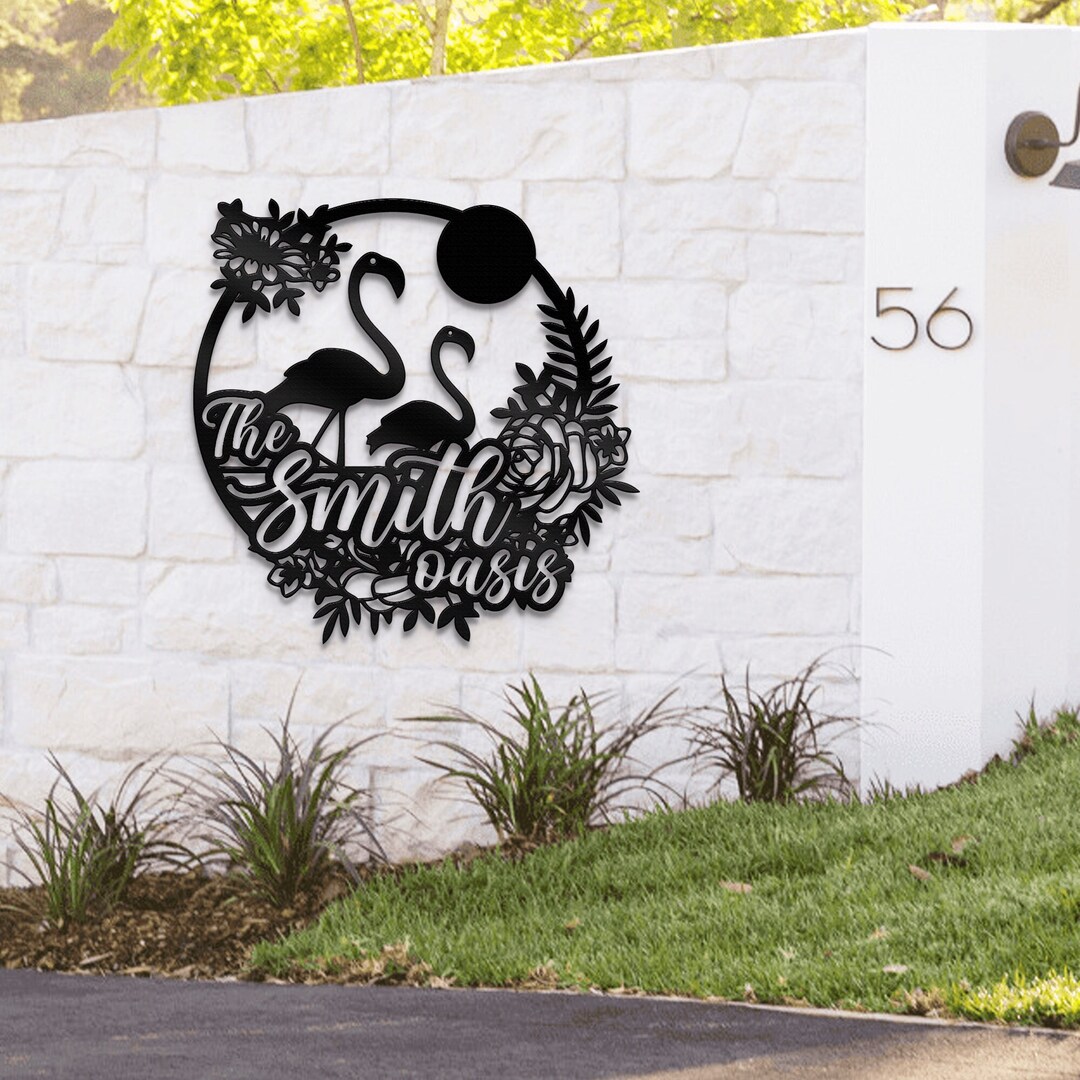Flamingo Metal Sign Custom Name Oasis Flamingo Animal Metal Wall Art ...